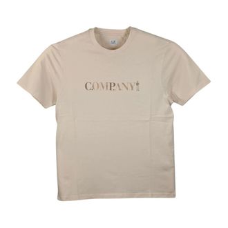 C.P. Company C.p. Company, Homme, Tops, Beige, Taille: S T-Shirt &agrave; Manches Courtes avec Logo sur la Poitrine en Jersey 30/1