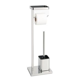 Relaxdays WC-Garnitur, freistehend, mit Ablage & Rollenhalter, Edelstahl, HBT: 65x25x12 cm, Toilettenbutler, Silber