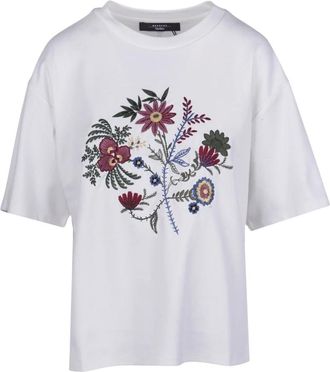 Max Mara Femme, Tops, Blanc, Taille: 38 FR T-shirt en coton avec broderies florales