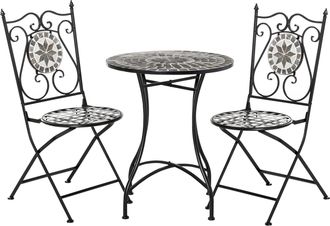 OUTSUNNY Garten Sitzgruppe 3-teilige Mosaiktisch Essgruppe Gartenm&ouml;bel-Set Balkonm&ouml;bel Set 1 Tisch+2 Faltbare St&uuml;hle Garten Metall Keramikfliese Mehrfarbing