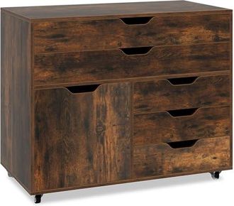Giantex Caisson Bureau, Caisson de Rangement avec 5 Tiroirs & 1 Porte, Rangement Bureau Mobile, 5 Roulettes avec 2 Frein, Support dImprimante pour Salon, Sall