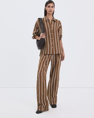 Mango Chemise droite rayures marron - Femme - XXS - MANGO
