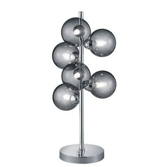 ETC Shop Tischlampe chrom Beistelllampe modern Schreibtischleuchte, Design Tischleuchte 6-flammig Glasschirm Leselampe dimmbar, Metall, 6x G9, DxH 23x52 cm