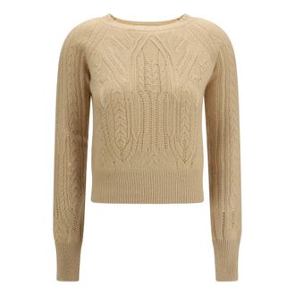 Ermanno Scervino Langarm Pullover aus Kaschmir mit Zopfmuster und Lochmuster - - Knitwear - Damen - Beige - XS