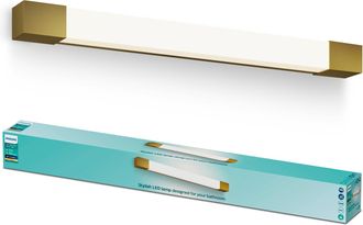 Philips Rover LED Spiegelleuchte quadratisch, ideal geeignet f&uuml;r das Badezimmer, 10 W, 1500 lm, 2700 K, Messing, IP44, wasserfest, Gold