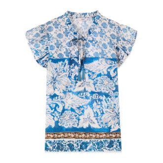 Oltre Gemusterte Baumwoll-Musselin-Bluse - - Blouses & Shirts - Damen - Blau - M