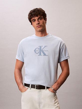 Calvin Klein L&auml;ssiges T-shirt Mit Logo-applikation - Breezy Blue - Herren - XXL