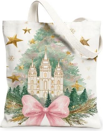 Generic Sacs fourre-tout en toile motif sapin de No&euml;l, sacs d&eacute;picerie r&eacute;utilisables, vintage, &eacute;l&eacute;gants, l&eacute;gers, lavables, blanc, 13x15 Inch