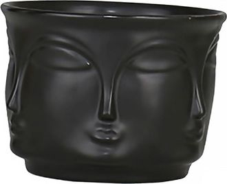 Lurrose Blumentopf mit M&auml;nnergesicht Design Kleiner Schwarzer Keramik Sukkulenten Pflanztopf Platzsparend f&uuml;r Schreibtischdekoration Zuhause B&uuml;ro