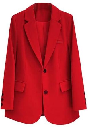 Generic Blazer à manches longues - Style décontracté - Épaules rembourrées - Coupe ajustée - Pour le travail et le bureau - Avec poches, Rouge, XXL
