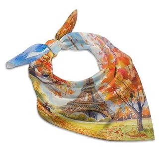 Generic Écharpe carrée en soie aquarelle Tour Eiffel légère pour lautomne Paris Foulard pour cheveux respirant Cadeaux pour femmes et hommes, multicolore, 46x