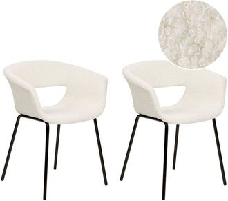 Beliani Esszimmerstuhl 2er Set Cremewei&szlig; Boucl&eacute; mit Schwarzen Metallbeinen Modernes Design f&uuml;r Esszimmer Essbereich K&uuml;che Wohnzimmer