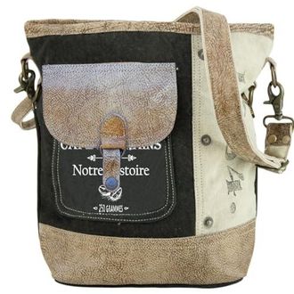 Sunsa Sac &agrave; Bandouli&egrave;re Canvas Style Vintage pour Femmes - Grand Crossbody avec Anse R&eacute;glable en Cuir - Sac &agrave; Main de Dame Beige/Noir