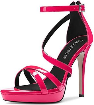 Castamere Femmes Aiguille Haut High Plate-forme Talon Heel Ouvert Bout Lani&egrave;res Cheville Sandales Fermeture &agrave; Glissi&egrave;re Party 12 CM Heels Magenta 36 EU