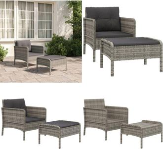 vidaXL Vidaxl - 2-tlg. Garten-Lounge-Set mit Kissen Grau Poly Rattan - Garten Lounge Set - Outdoor M&ouml;bel - Loungeset - Rattan Gartenm&ouml;bel - Gartenstuhl