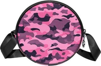 Generic Sac &agrave; bandouli&egrave;re Circle pour femme, petit sac &agrave; bandouli&egrave;re rose camouflage avec fermeture &eacute;clair, bretelles r&eacute;glables, sac &agrave; main rond d&eacute;contract&eacute; p