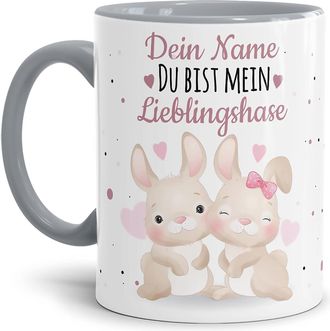 Tassendruck Tasse mit Spruch - Du bist Mein Lieblingshase - personalisierbar mit Wunschname - Süßes Partnergeschenk - Keramiktasse Innen & Henkel Grau, 300 ml