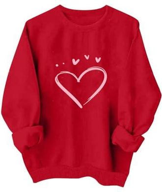 Generic Sweat-shirt de Saint-Valentin pour femme - Joli sweat-shirt d&eacute;contract&eacute; avec imprim&eacute; coeur - Sweat-shirt &agrave; col rond - Tenue de Saint-Valentin, a, XXL