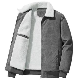 Generic Veste dhiver en velours côtelé avec fermeture éclair et col en polaire pour homme, gris, L