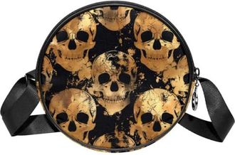 Generic Petit sac &agrave; bandouli&egrave;re rond pour femme, motif t&ecirc;te de mort, avec fermeture &eacute;clair, bretelles r&eacute;glables, style d&eacute;contract&eacute;, pour femmes et filles