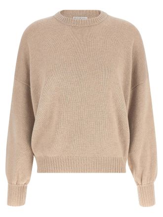 Brunello Cucinelli Removable Monile Silk Cuffs Sweater - Beige