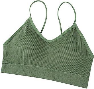 Generic Soutien-gorge 2026 pour femme - Couleur unie - Tube de fil - Sangle de poitrine, Vert, M