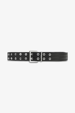 Ganni Noir Double Eyelet Belt - Pour Femme