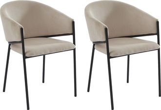 Pascal Morabito Stuhl mit Armlehnen 2er-Set - Cord & Schwarzes Metall - Cremefarben - ORDIDA