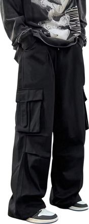 SOLY HUX Herren Cargohose Baggy Cargo Hose mit Taschen Weitem Bein Hosen Lange Freizeithose Einfarbig Streatwear Sweathose Schwarz XL