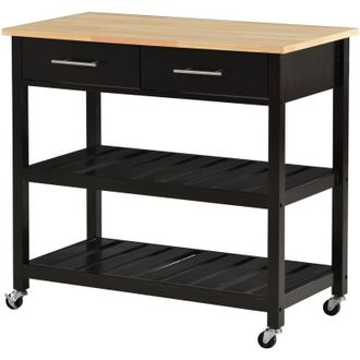 HOMCOM Homcom - Chariot desserte de cuisine sur roulettes - 2 &eacute;tag&egrave;res et 2 tiroirs - Structure en bois de pin et MDF - Charge max. 40 Kg