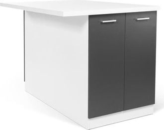 IDMarket Ilot Central IVO 120 cm Blanc et Gris avec Plan de Travail