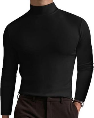 Generic Homebbc T-shirt &agrave; col montant pour homme, coupe ajust&eacute;e, extensible et respirant, col roul&eacute; thermique, manches longues, pour salle de sport ou d&eacute;contr