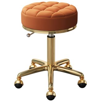 Generic Adjustable Golden Steel Salon Chair with 5 WheelsErgonomic Round Stool for Beauty Salon Office BarIdeal Height 4764 cm Comfortable Rolling Seat
