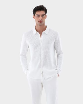 van Laack Strickhemd mit Retro Struktur aus Air Cotton