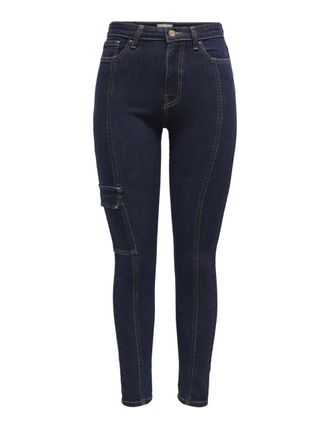 Only Damen ONLICONIC HW Skinny LA Cargo DNM TAI Jeans, Dark Blue Denim, 28W x 30L