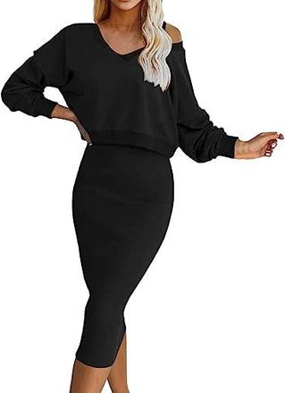 Generic Survêtement Femme Ensembles Tendance Élégante Sweatsuits Haut Basique - Jupe Long Costume En Tricot Chic Elegant Casual Pull Tricoté Costume Ensemble 