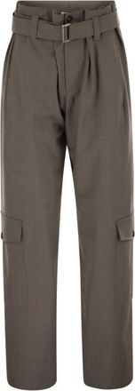 Brunello Cucinelli Pantalon utilitaire en laine Tropical Luxury - Femme - Pantalons - Brun - Taille: 40 FR