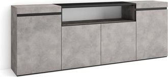 Skraut Home Sideboard, Highboard, Kommode, Komodenschrank, 200x75x35cm, 4 T&uuml;ren, Wohnzimmer, K&uuml;che, Moderner Stil, Zementgrau - Skraut Home