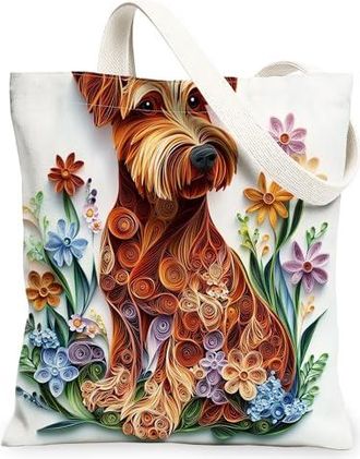 Generic Sac fourre-tout en toile r&eacute;utilisable pour le shopping Motif chien Airedale Terrier 33 x 38 cm