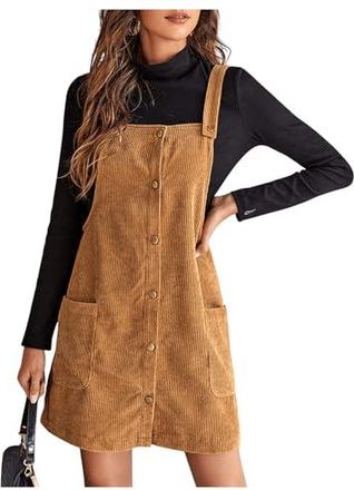 Floerns Robe en velours c&ocirc;tel&eacute; boutonn&eacute;e avec poches pour femme - marron - Taille XS