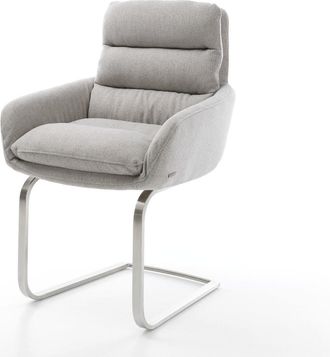 DELIFE Freischwinger Abelia-Flex mit Armlehnen Stripes Hellgrau Freischwinger flach Edelstahl, Esszimmerstühle