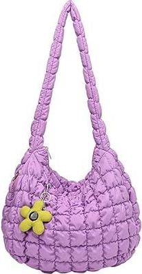 Generic Sac &agrave; bandouli&egrave;re matelass&eacute; pour femme, grand sac fourre-tout bouffant, sac &agrave; main rembourr&eacute; l&eacute;ger, sac &agrave; bandouli&egrave;re Hobo avec pendentifs, automne, h