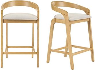 Miliboo Tabourets de bar en tissu effet velours textur&eacute; beige et bois clair H68 cm (lot de 2) PULSO