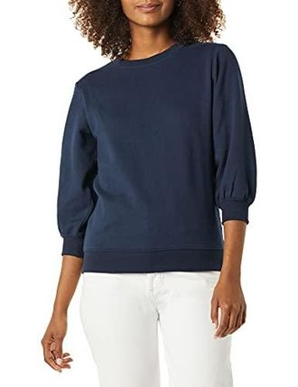 Amazon Essentials Sweat-Shirt à Col Rond en Polaire et Tissu Éponge avec Détails sur Les Manches Femme, Bleu Marine, L