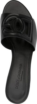 Dolce & Gabbana Embossed Logo Calfskin Mule - Black