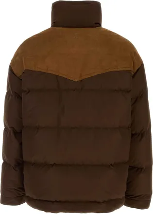 Ami Leather-Yoke Quilted Down Jacket - Brown