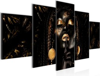 Runa Art Bilder Abstrakt 200L x 100B cm 5 Teilig XXL Wanddekoration Design Frau Sch&ouml;nheit Schwarz Gold 060351c
