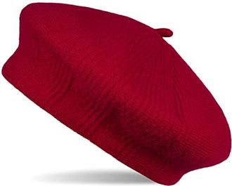 styleBREAKER Bonnet Basque Femme en Tricot Fin avec Motif Discret à Rayures, Hiver, béret, béret français 04024200, Couleur:Lie de vin