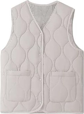 Generico Gilet sans manches avec col en V et fermeture à boutons polyvalent Veste de transition pour femmes et hommes Gilet rembourré léger avec motif vagues, 