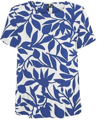 Vero Moda Vmeasy Joy S/S Top WVN GA, Blanc Neige/AOP : Alisa Mazarine Blue, S Femme